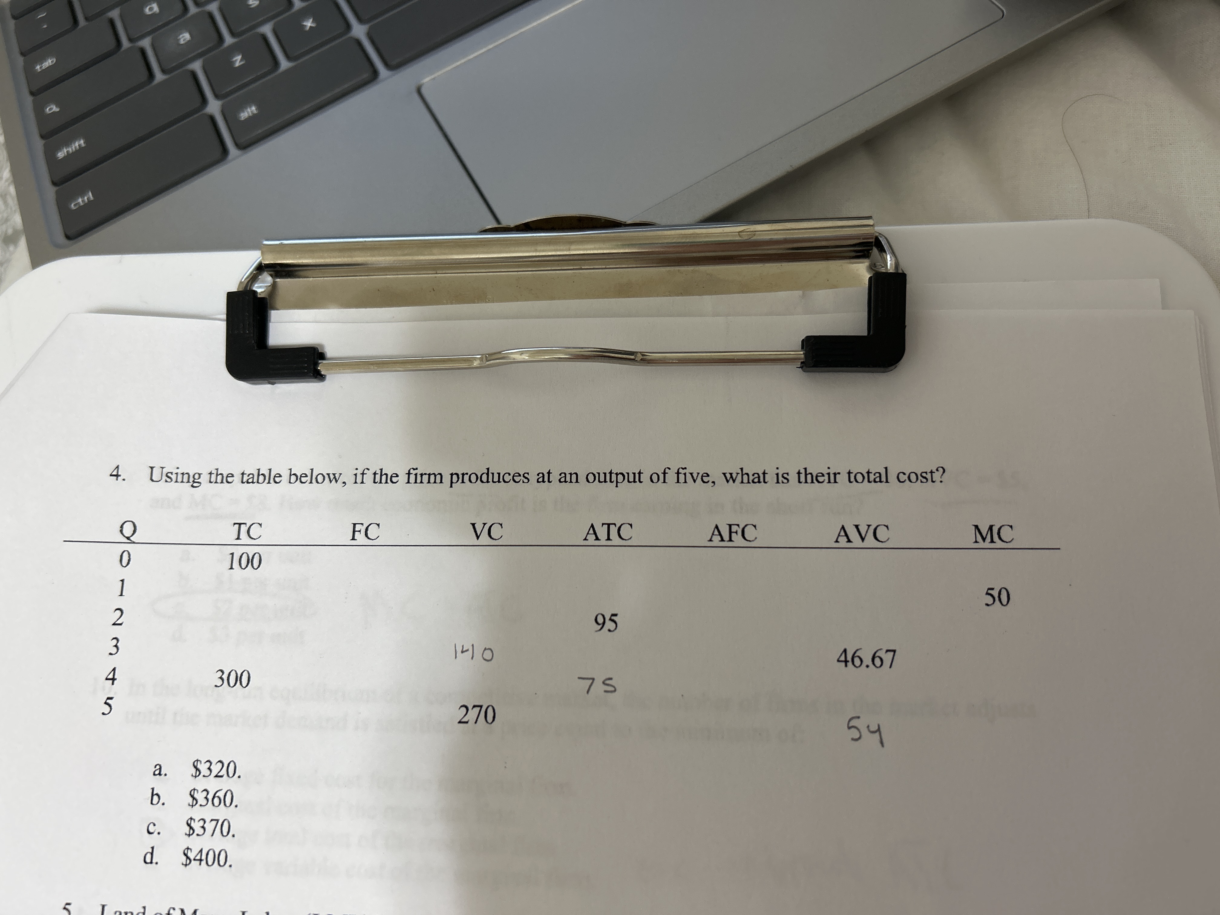 Using the table below, if the firm produces at an | Chegg.com