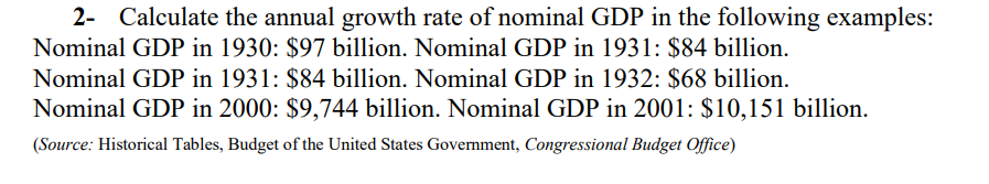 Solved 2- Calculate the annual growth rate of nominal GDP in | Chegg.com