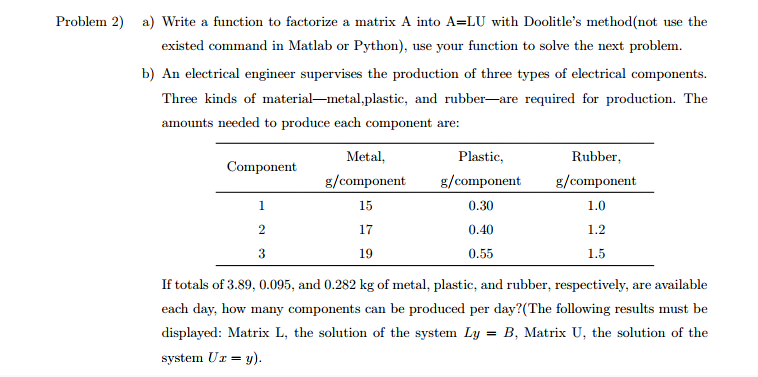 Solved Problem 2) a) Write a function to factorize a matrix | Chegg.com