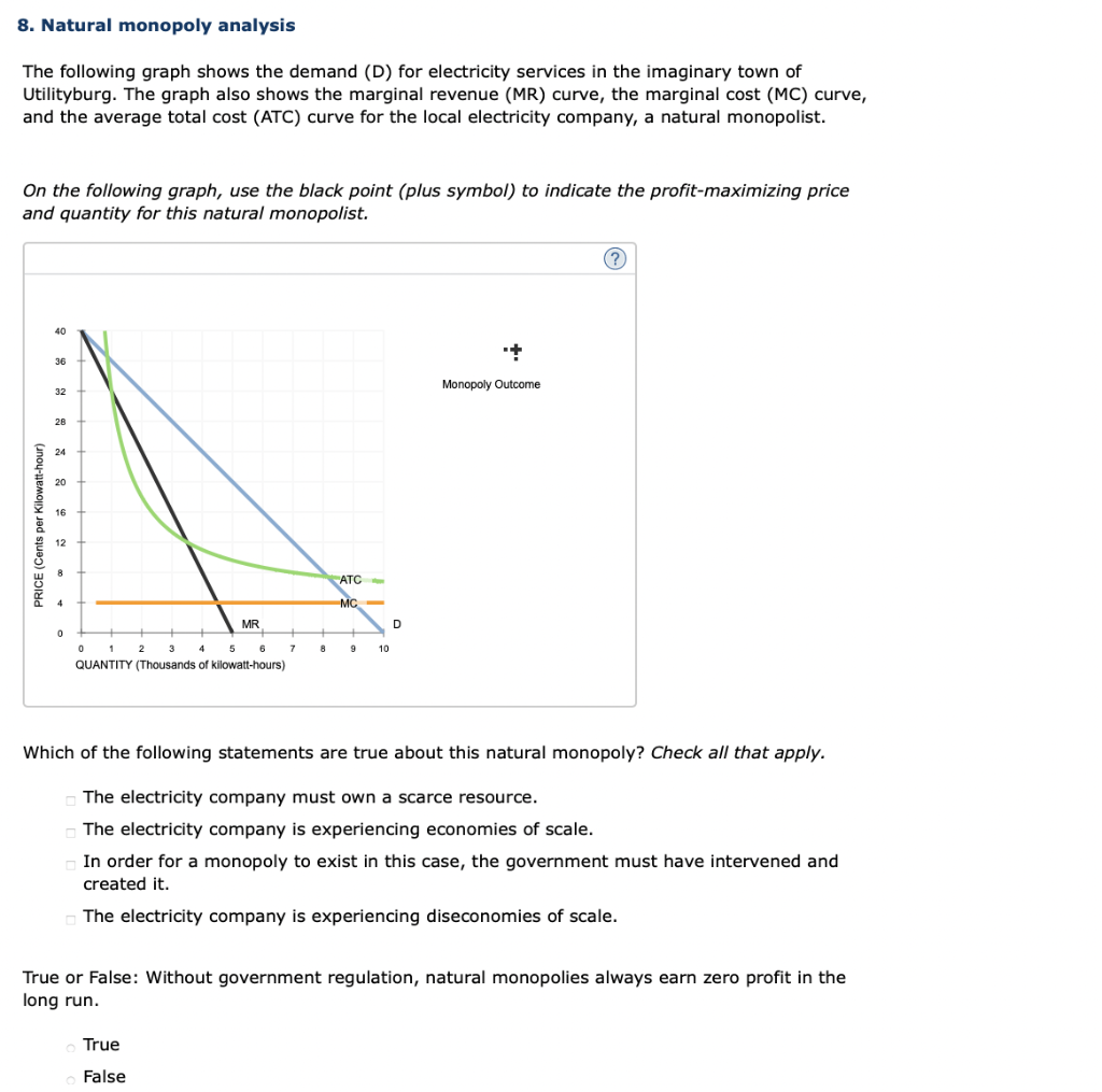 Solved 8. Natural monopoly analysis The following graph | Chegg.com