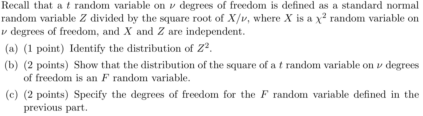 Solved Recall that a t random variable on v degrees of | Chegg.com