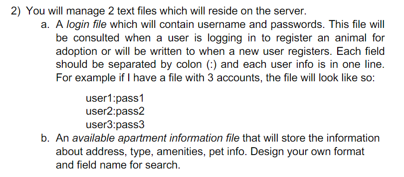 Solved 2) You will manage 2 text files which will reside on | Chegg.com