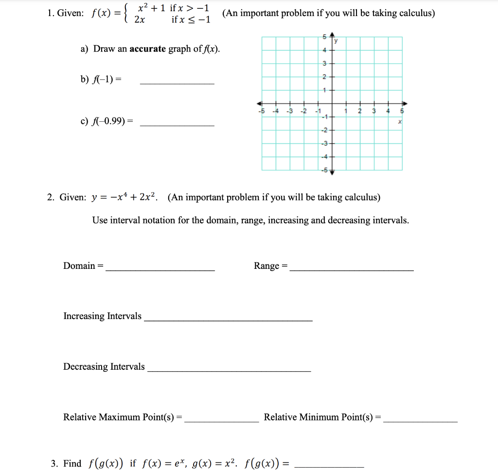 Solved { x² + 1 if x>-1 2x (An important problem if you will | Chegg.com