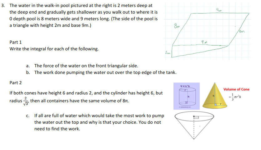 Solved 3.The water in the walk-in pool pictured at the right | Chegg.com