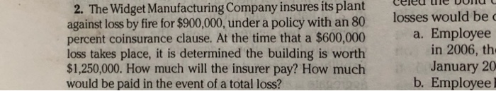 Solved 2. The Widget Manufacturing Company insures its plant | Chegg.com