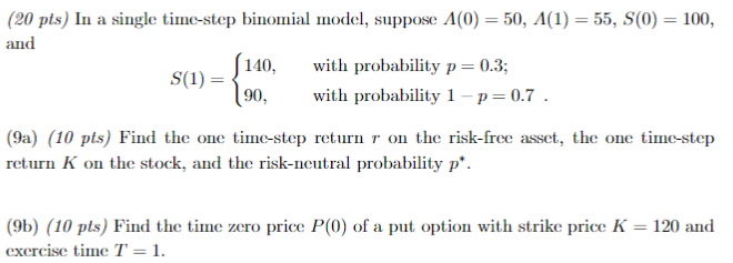 Solved and (20 pts) In a single time-step binomial model, | Chegg.com