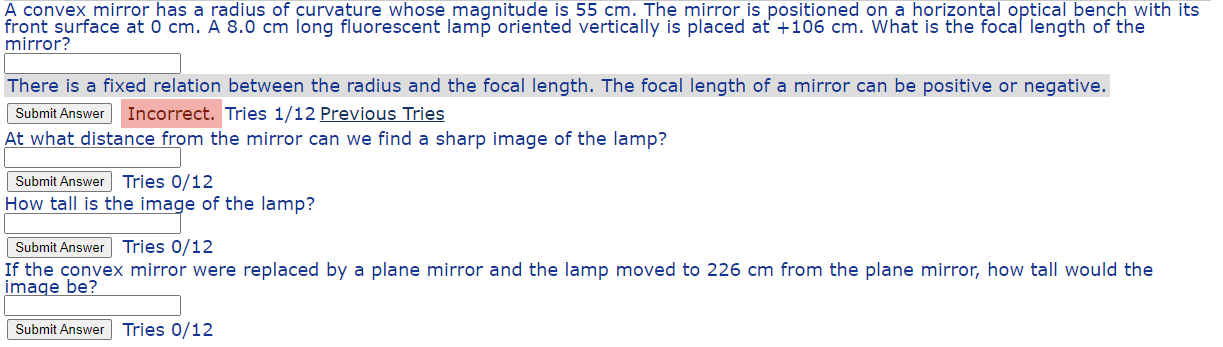 Solved A convex mirror has a radius of curvature whose | Chegg.com