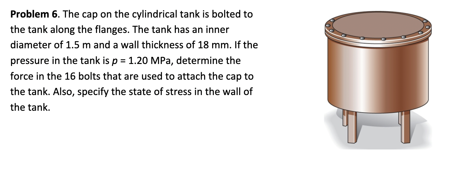 Solved Problem 6. The cap on the cylindrical tank is bolted | Chegg.com