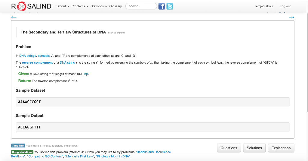 Solved ROSALIND About - Problems - Statistics - Glossary | Chegg.com