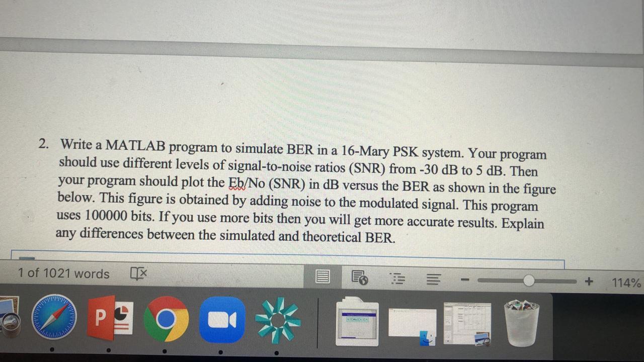 Part B: BER in M-ary Phase Shift Keying (M-ary PSK) | Chegg.com