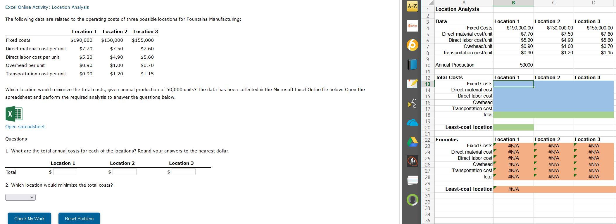 Solved Excel Online Activity: Location Analysis The | Chegg.com