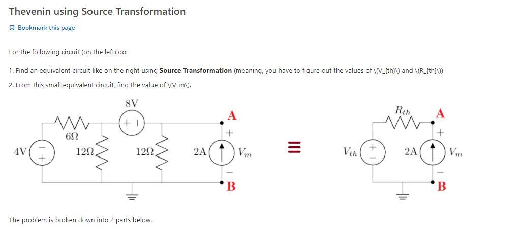 Solved Thevenin using Source Transformation Bookmark this | Chegg.com