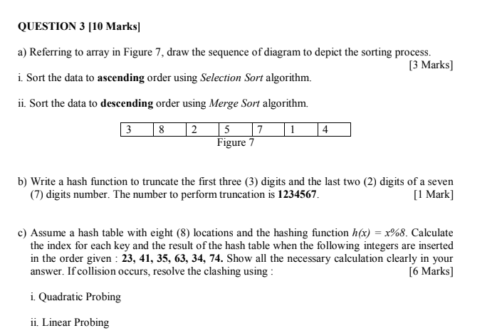 Solved Question 3 10 Marks A Referring To Array In Figure 