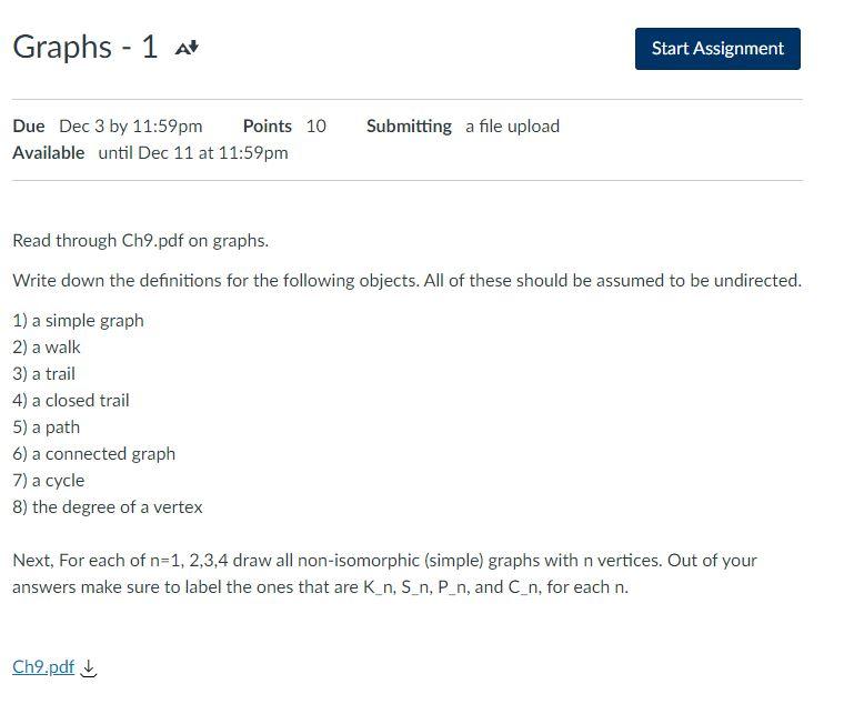 Solved Read through Ch9.pdf on graphs. Write down the | Chegg.com