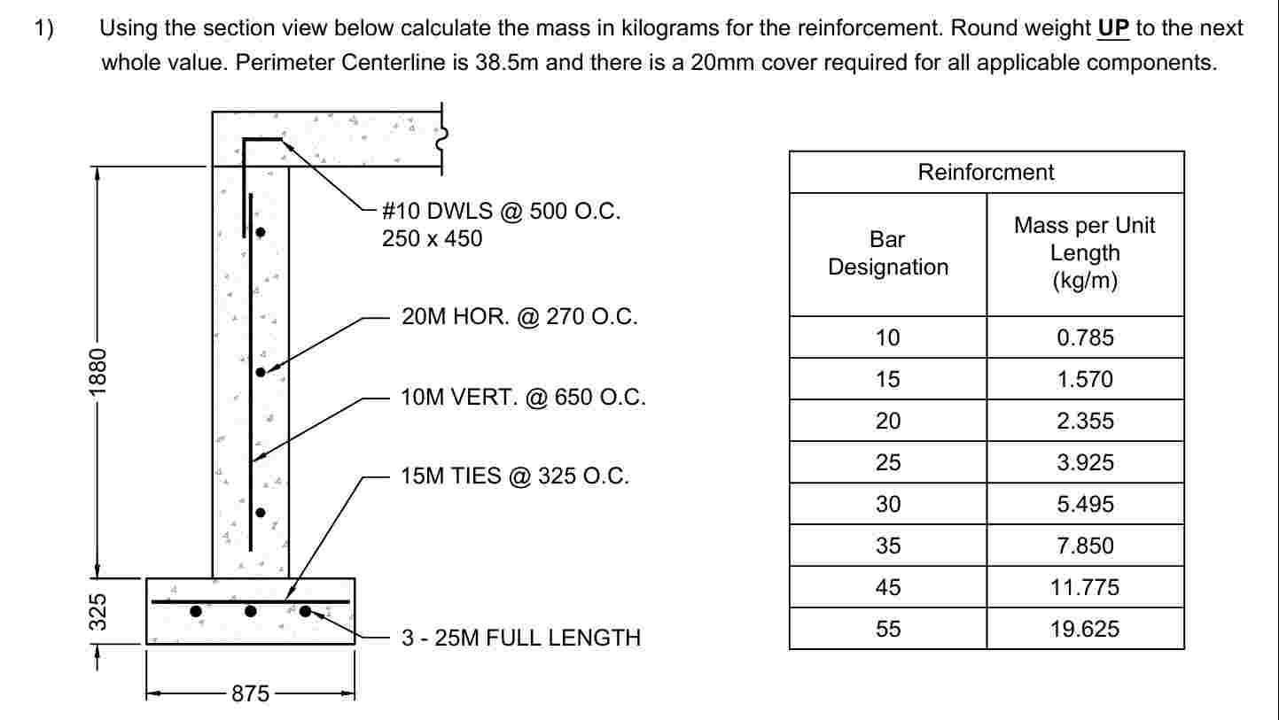 Solved 1) ﻿Using the section view below calculate the mass | Chegg.com