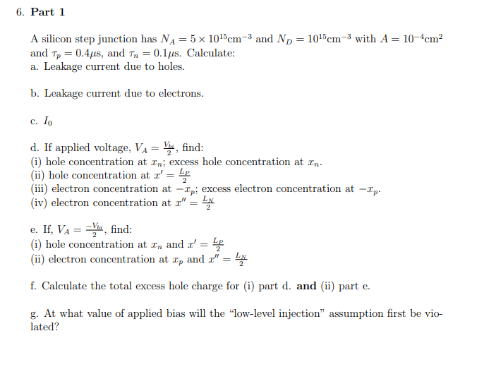 Solved 6. Part 1 = A silicon step junction has NA = 5 x | Chegg.com