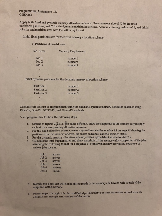 Solved CSIS4251 Apply both fixed and dynamic memory | Chegg.com