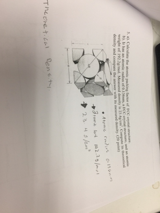 Solved っ 5. a). Calculate the atomic packing factor of FCC | Chegg.com