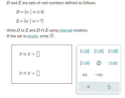 Solved D and E are sets of real numbers defined as follows. | Chegg.com