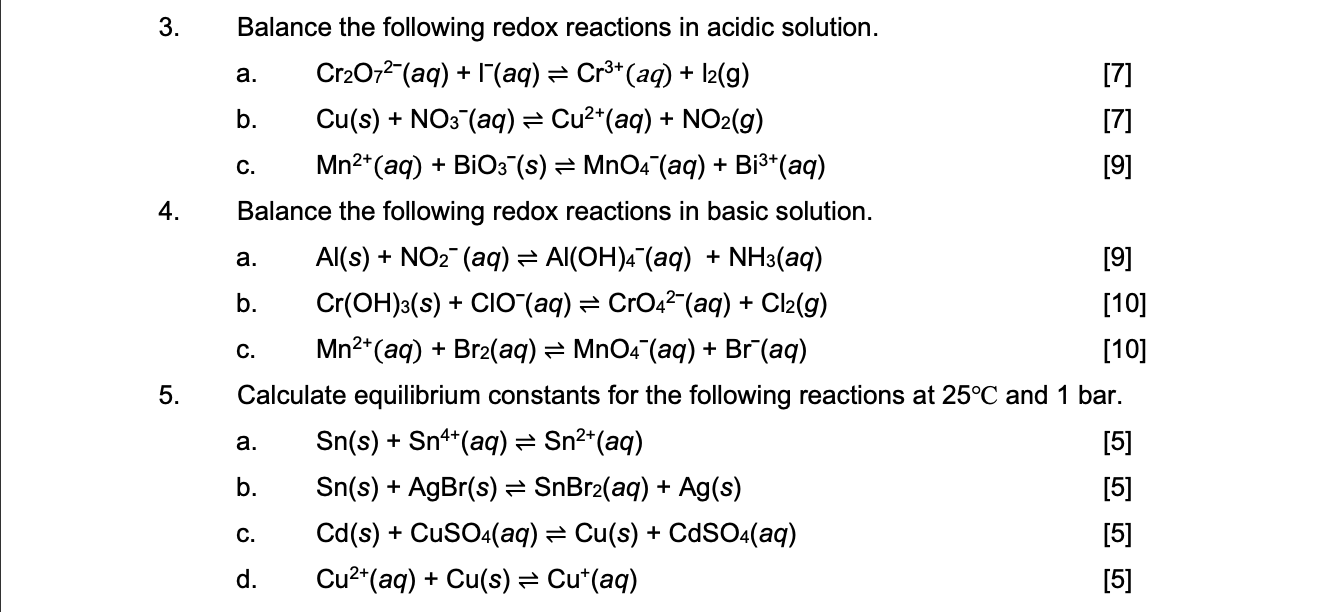 Solved Balance the following redox reactions in acidic | Chegg.com