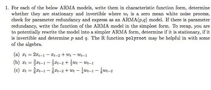 1. For each of the below ARMA models, write them in | Chegg.com