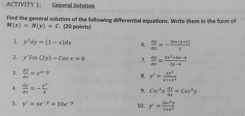 Solved ACTIVITY 1: General Solution Find the general | Chegg.com