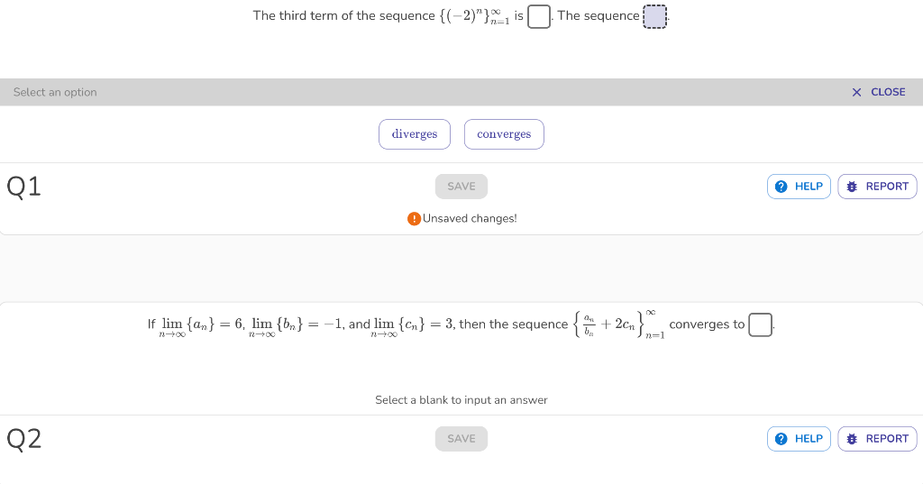 Solved The third term of the sequence {(−2)n}n=1∞ is . The | Chegg.com