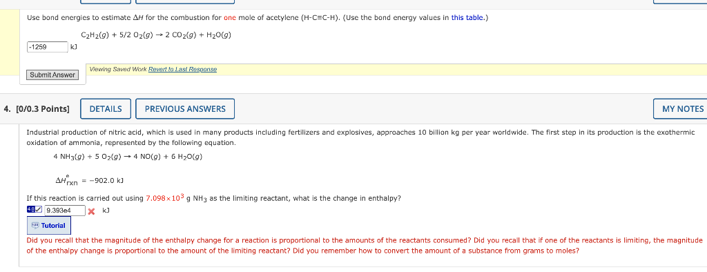 Solved kJ C2H2(g)+5/2O2(g)→2CO2(g)+H2O(g) 0/0.3 Points] | Chegg.com