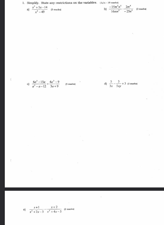 Solved 1. Simplify. State any restrictions on the variables. | Chegg.com