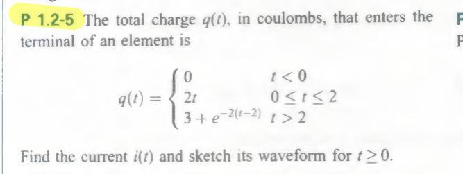 Solved P 1.2-5 The total charge q(t), in coulombs, that | Chegg.com