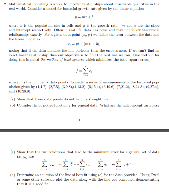 Solved 2. Mathematical modelling is a tool to uncover | Chegg.com