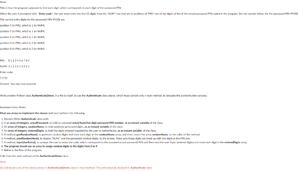 Solved Write a Python class named Authenticate, in a file by | Chegg.com