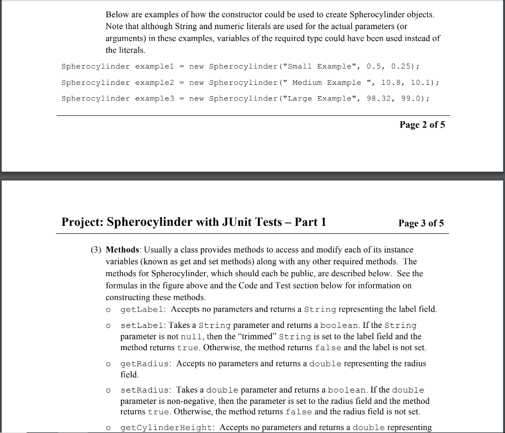 Solved JAVA: Create a Spherocylinder class that stores the | Chegg.com