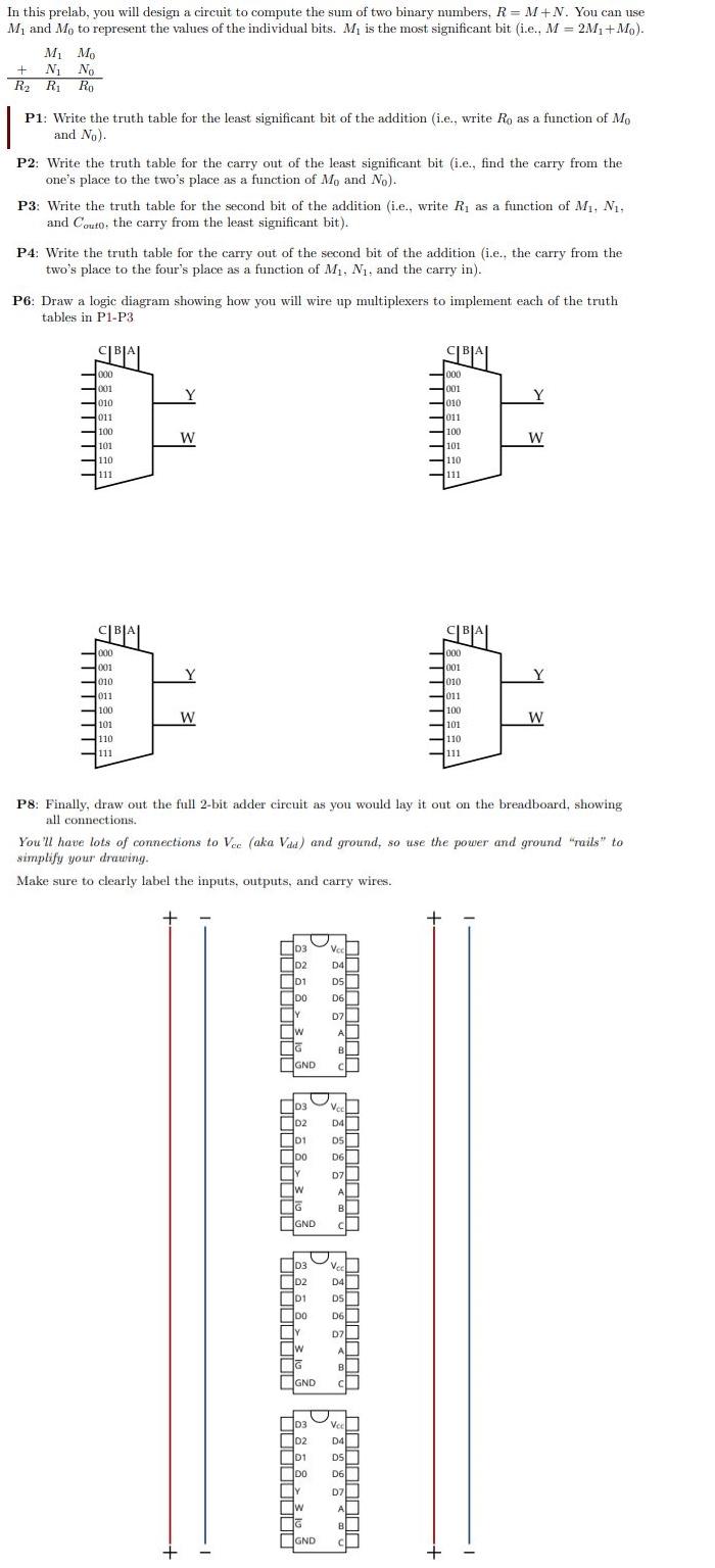 Solved In this prelab, you will design a circuit to compute | Chegg.com