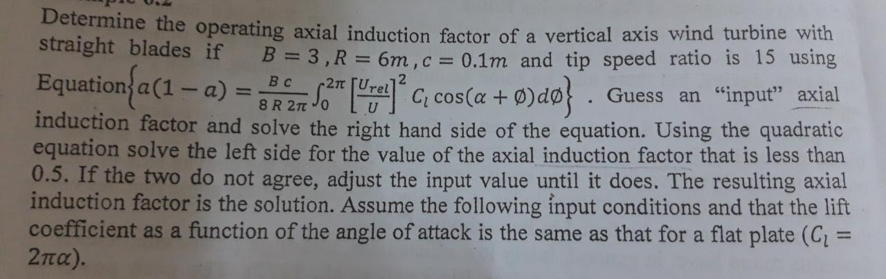 Determine The Operating Axial Induction Factor Of A