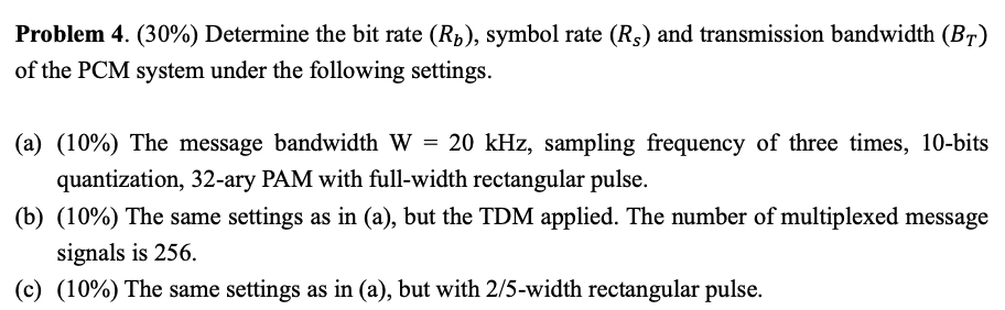 Solved Problem 4. (30%) ﻿Determine the bit rate (Rb), | Chegg.com