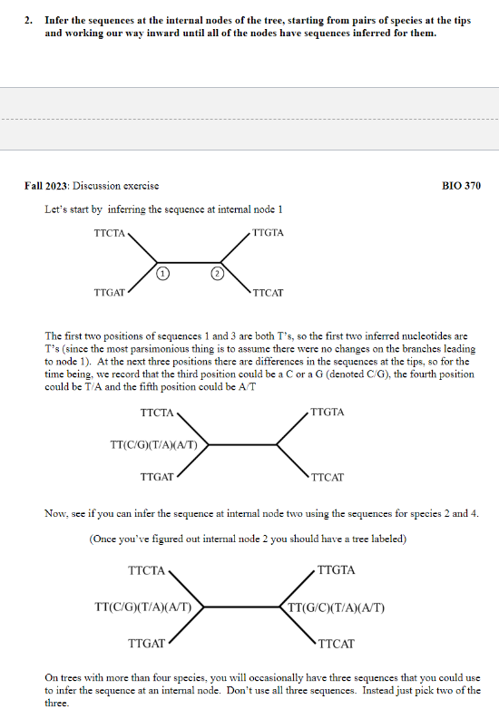 Solved 2. Infer the sequences at the internal nodes of the | Chegg.com