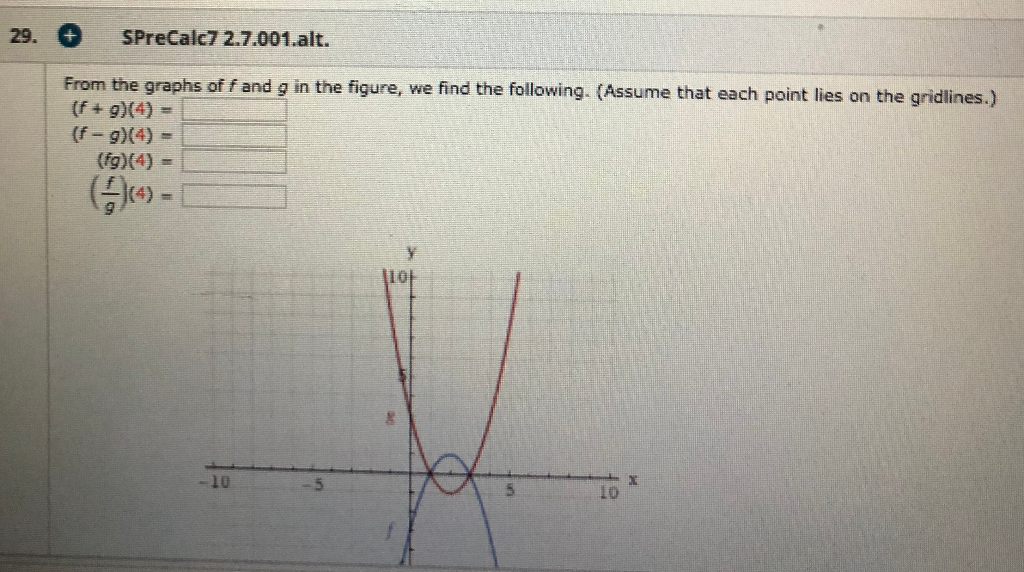 Solved 29. SPreCalc7 2.7.001.alt. From the graphs of f and g | Chegg.com