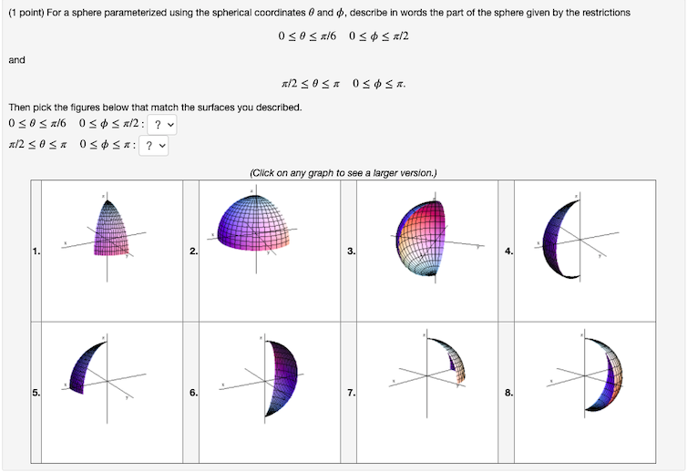 Solved (1 point) For a sphere parameterized using the | Chegg.com