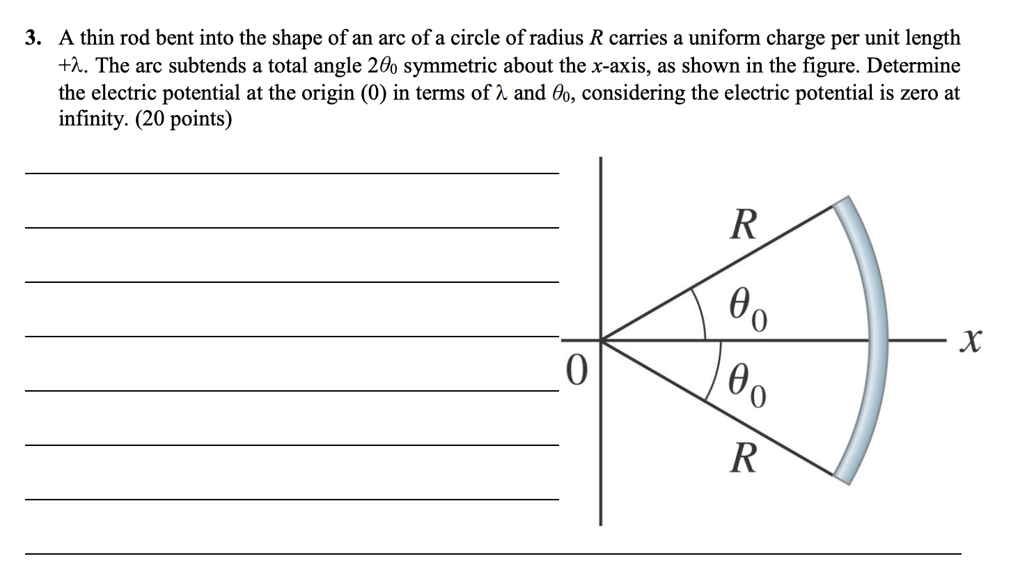 Solved 3. A thin rod bent into the shape of an arc of a | Chegg.com