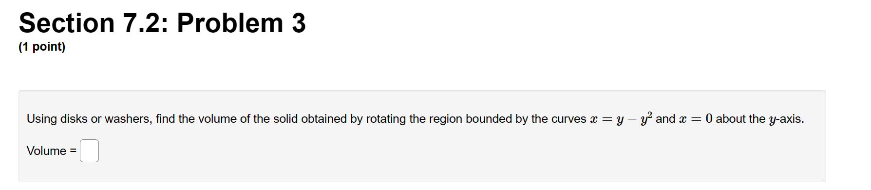 Solved Using disks or washers, find the volume of the solid | Chegg.com
