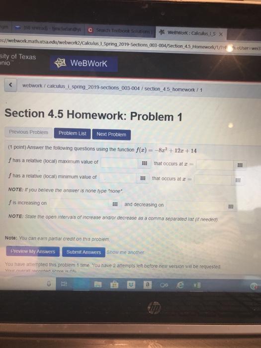 Solved 1 t : Search Torbenk Solution-乍WeBWorK : Calculus,1,5 | Chegg.com