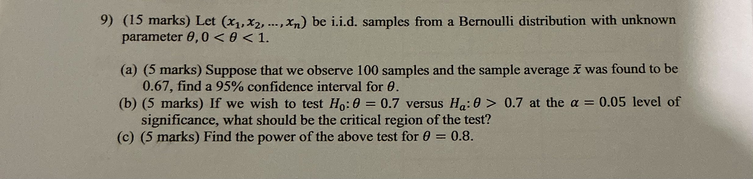 Solved ( 15 ﻿marks) ﻿Let (x1,x2,dots,xn) ﻿be i.i.d. ﻿samples | Chegg.com