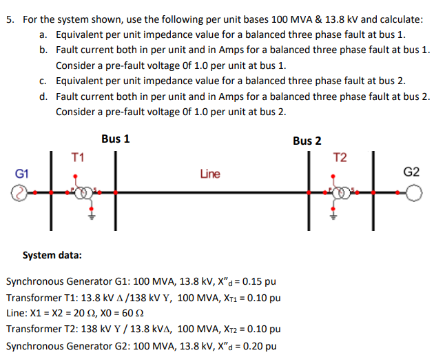 5. For the system shown, use the following per unit | Chegg.com