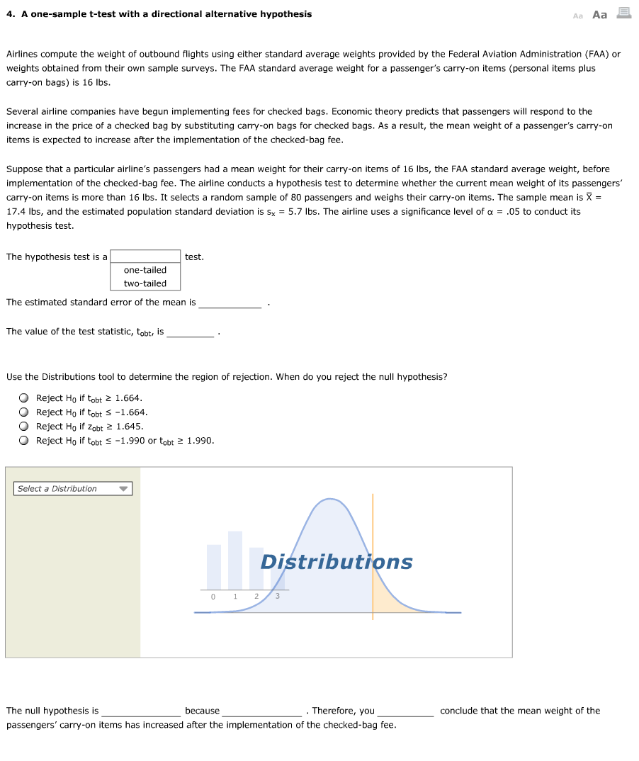 Solved 4. A one-sample t-test with a directional alternative | Chegg.com