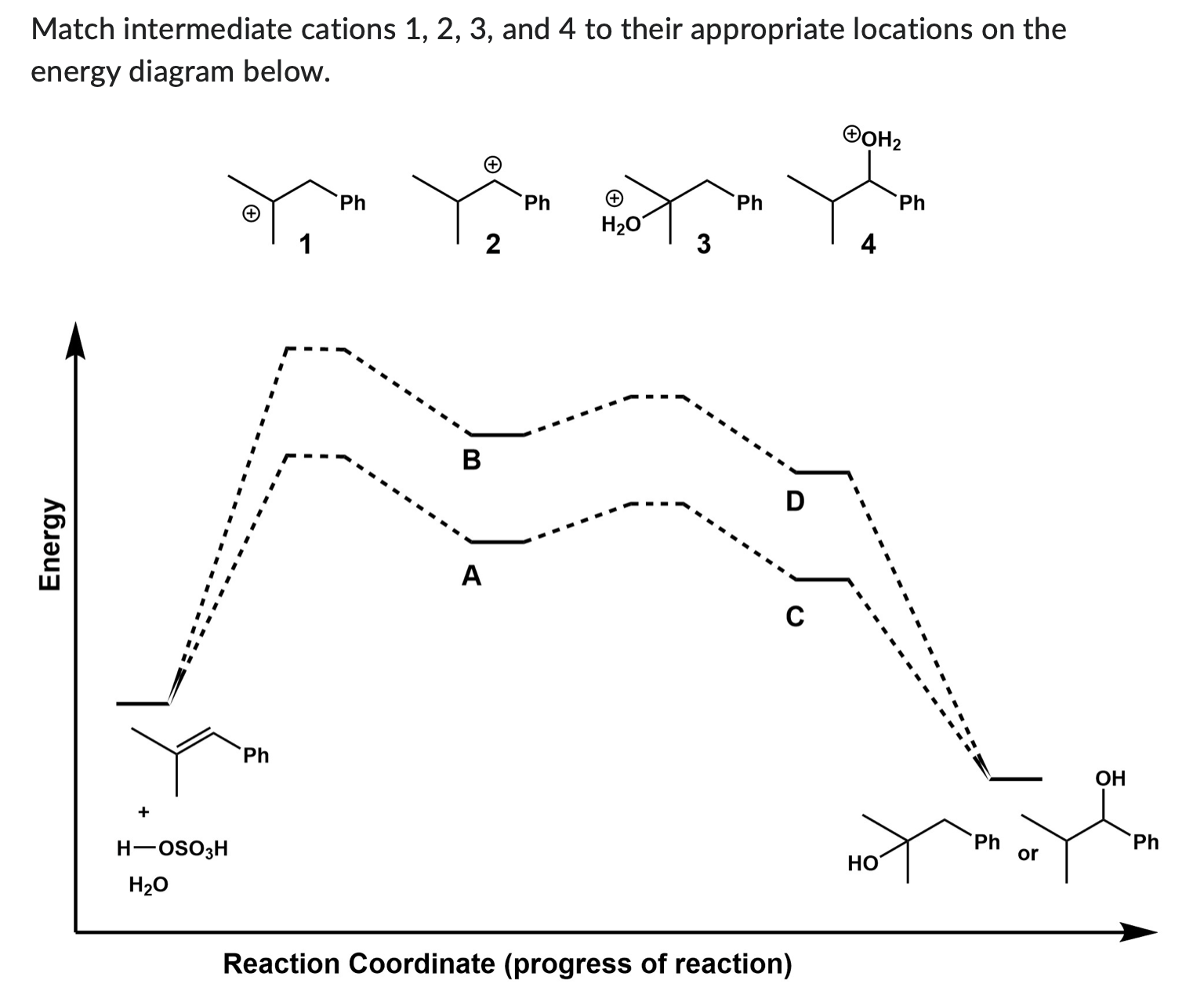 Solved Match intermediate cations 1,2,3, and 4 to their | Chegg.com