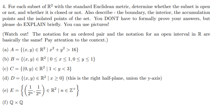 Solved 4. For each subset of R2 with the standard Euclidean | Chegg.com