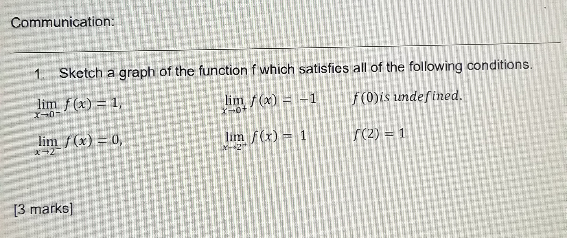 Solved 1. Sketch a graph of the function f which satisfies | Chegg.com