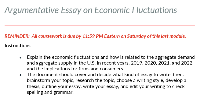 Solved Argumentative Essay on Economic | Chegg.com
