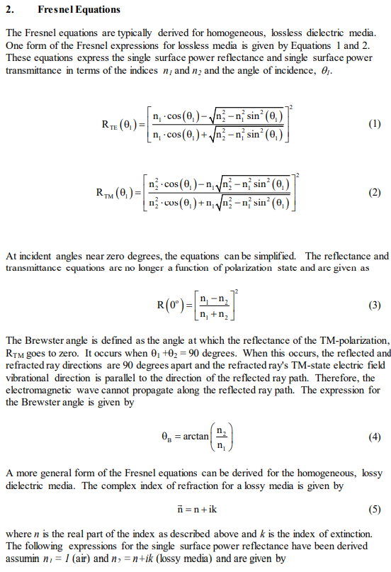 Solved 2. Fresnel Equations The Fresnel equations are | Chegg.com